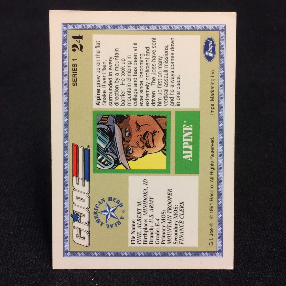 1991 Hasbro GI JOE Series 1 Card Rank & File ALPINE #24 • VG‼ • SHIPS ...
