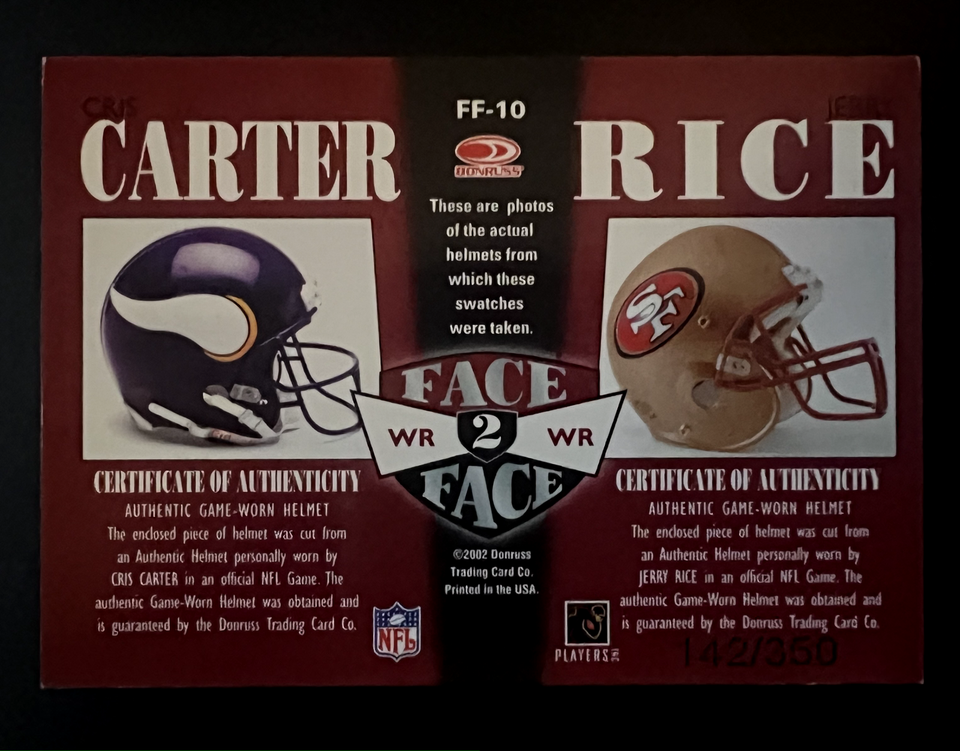 2002 Donruss Elite Face to Face #FF10 Cris Carter Jerry Rice #'d 142/ ...