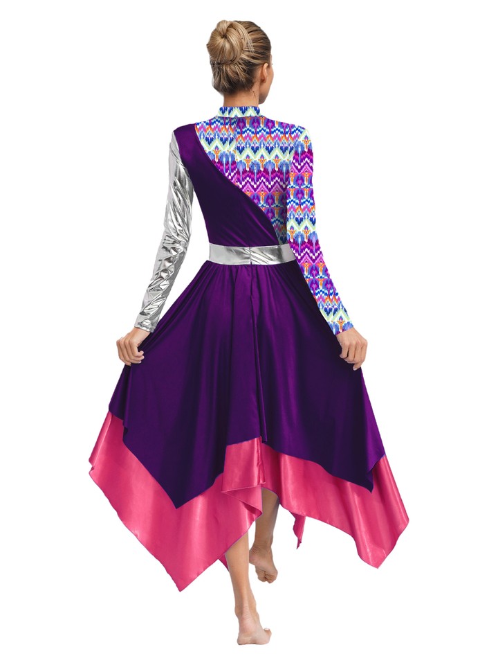 Women Metallic Liturgical Praise Dance Dress Long Sleeve Worship ...