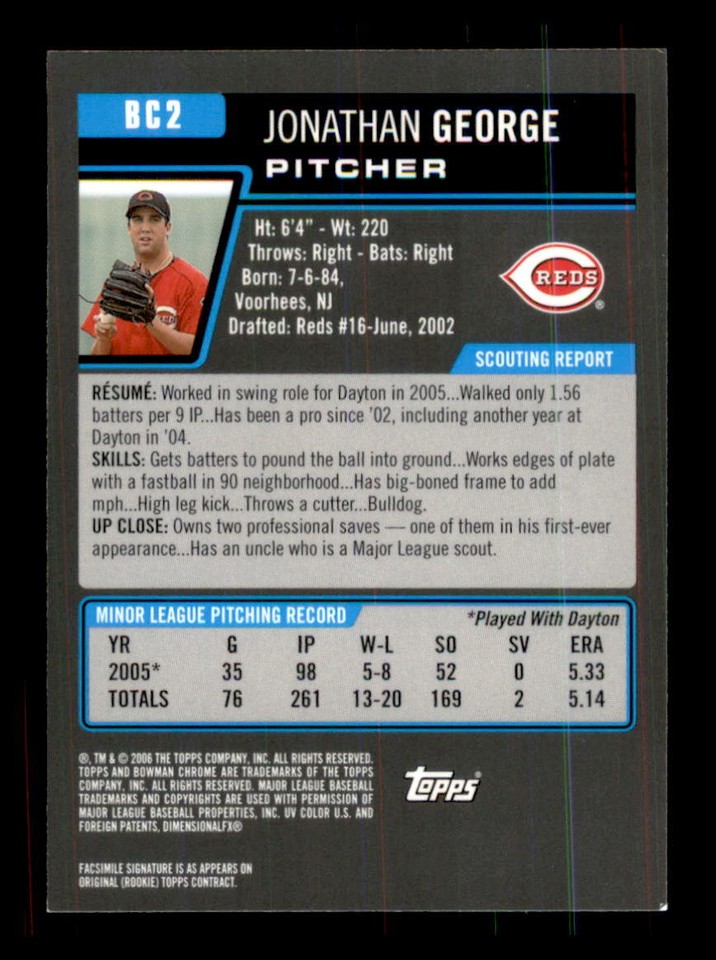 2006 Baseball Bowman Chrome Jonathan George Cincinnati Reds #BC2 | eBay