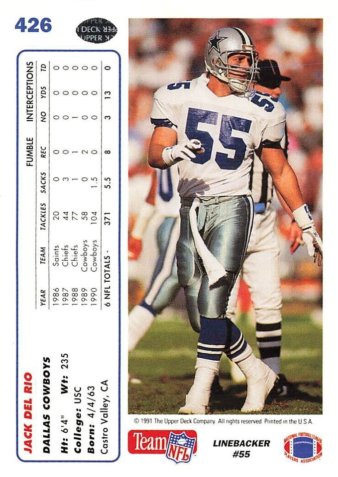 1991 Upper Deck Jack Del Rio Dallas Cowboys #426 | eBay
