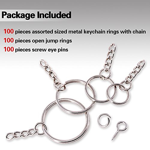 300Pcs Key Chain Rings Kit, 100Pcs Keychain Rings with Chain and 100Pcs ...