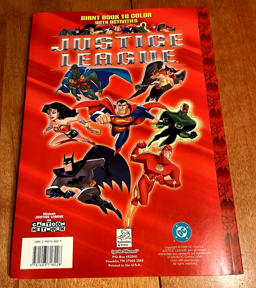 JUSTICE LEAGUE Giant Book to Color W/ Activities 112 Unused Pages 2004 ...