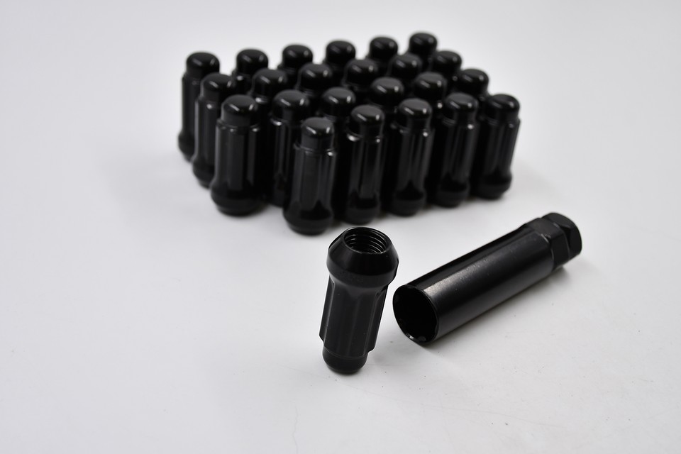 Set 24 Lug Nuts Spline Lug Nut Kit Black 14mm x 1.5 1.9" Tall M14x1.5 6 ...