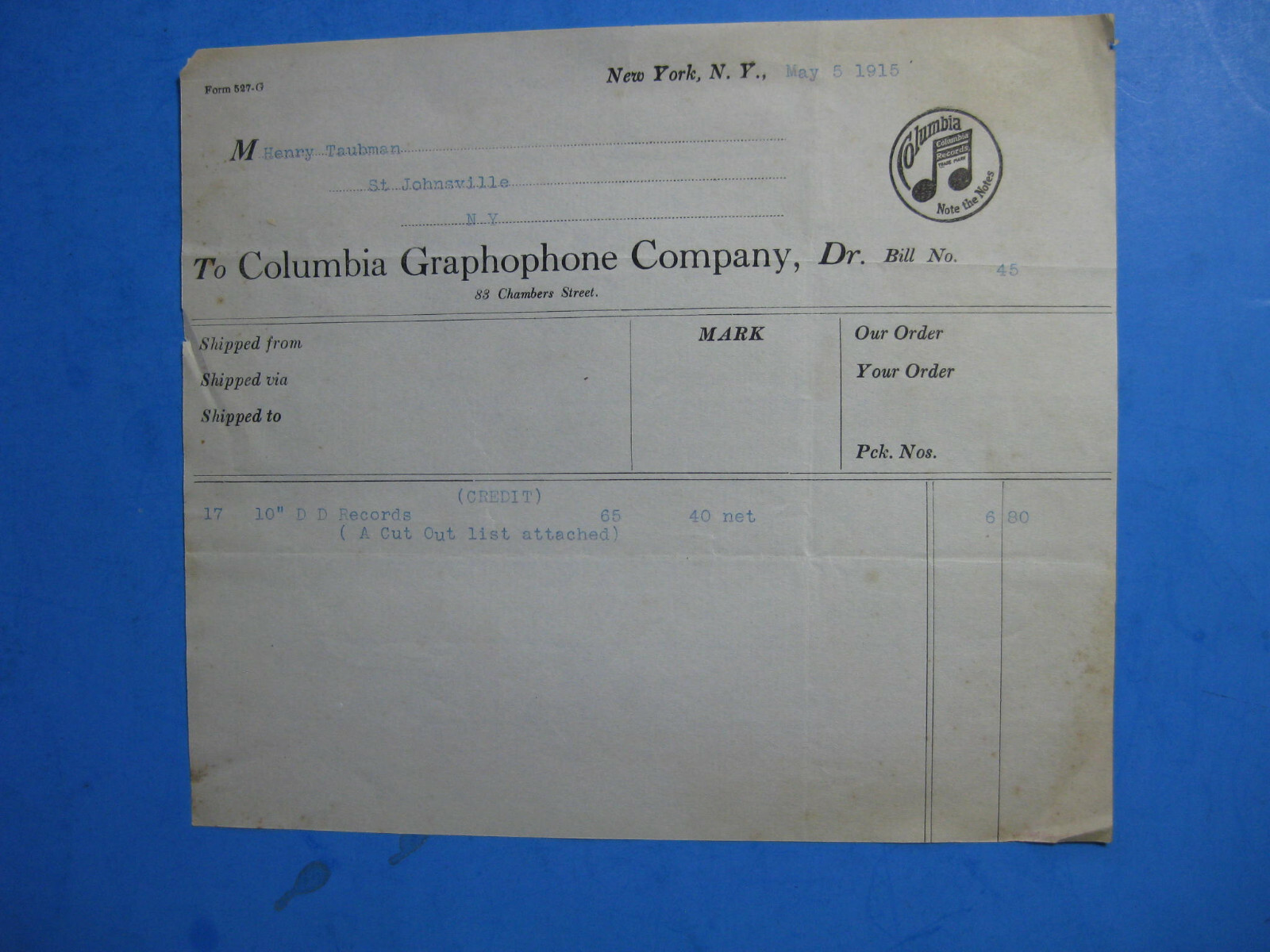1915 COLUMBIA GRAPHOPHONE RECORDS NY LETTERHEAD | eBay