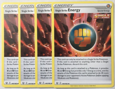 POKEMON 4X SINGLE STRIKE ENERGY 141/163 BATTLE STYLES UNCOMMON NEAR ...