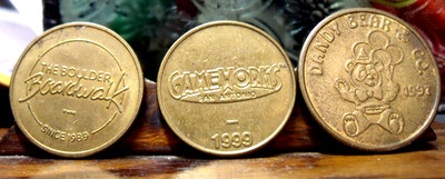 OLDER ARCADE TOKENS: 1989 BOARDWALK & 1997 DANDY BEAR & 1999 GAMEWORKS ...