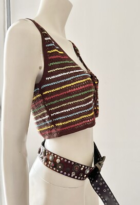 Philosophy Alberta Ferretti Top Vest Crochet Beads Brown Boho Hippie ...