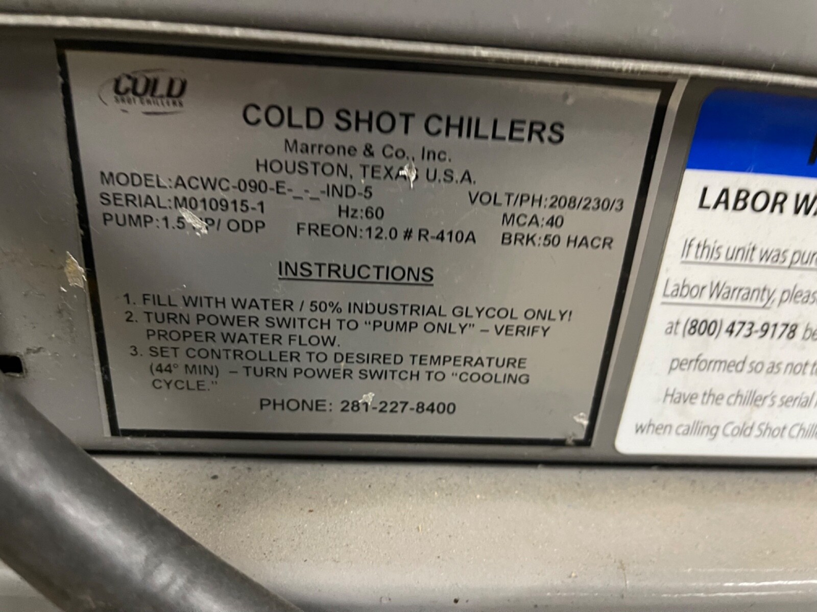 Cold Shot MODEL:ACWC-090-E-_-_-IND-5 CHILLER | eBay