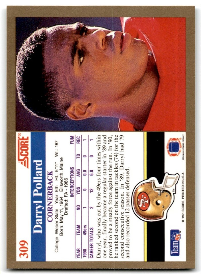 1991 Score Darryl Pollard San Francisco 49ers #309 | eBay
