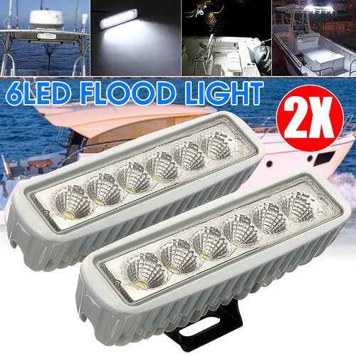 2X 12V 6 LED Deck Marine Spreader Flood Work Light White Boat Yacht ...