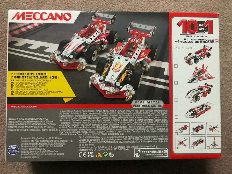 Meccano 10-in-1 Racing Vehicles Stem Model Building Kit with 225 Parts ...