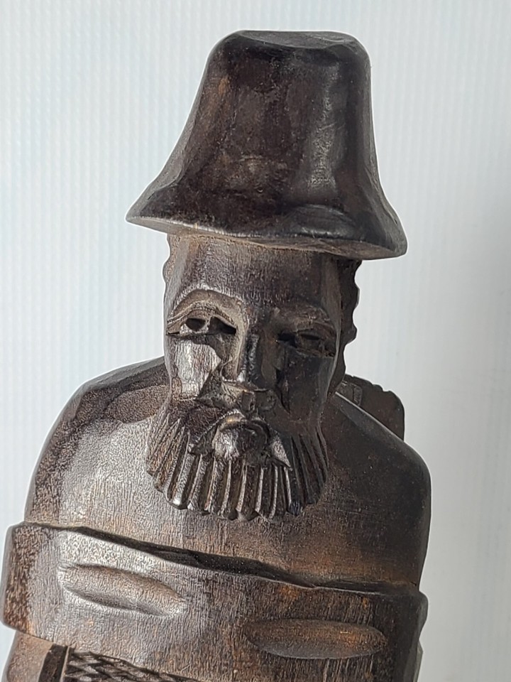 VTG Traveling Hobo Man Hat Wooden Carving Art Sculpture Hand-Carved ...