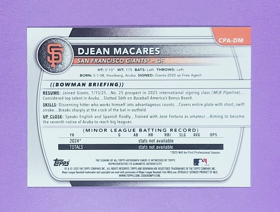 2025 Bowman Chrome | *GREEN WAVE* 1ST AUTO #CPA-DM | DJEAN MACARES ...