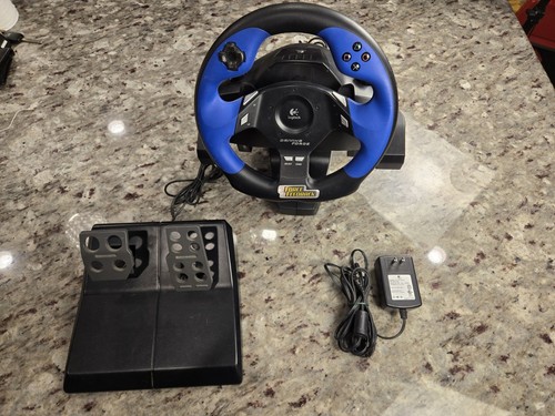 Logitech Driving Force Feedback Racing Steering Wheel & Pedals PS2 ...