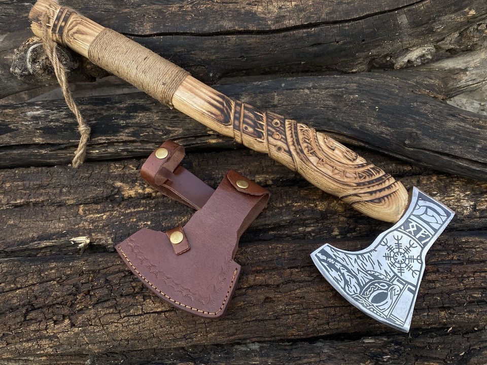 CUSTOM HAND FORGED Carbon Steel Viking VALHALLA Axe Tomahawk Throwing ...