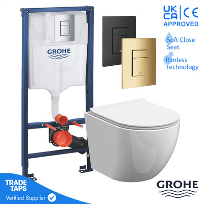 Rimless Wall Hung Toilet Pan Frame GROHE 1.13m Concealed Cistern WC ...