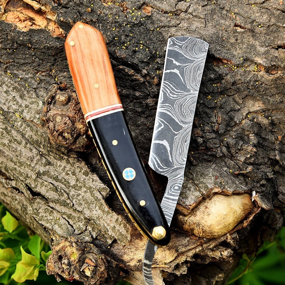Damascus Steel Straight Razor Cut Throat Barber Shaving Razor Bone and ...