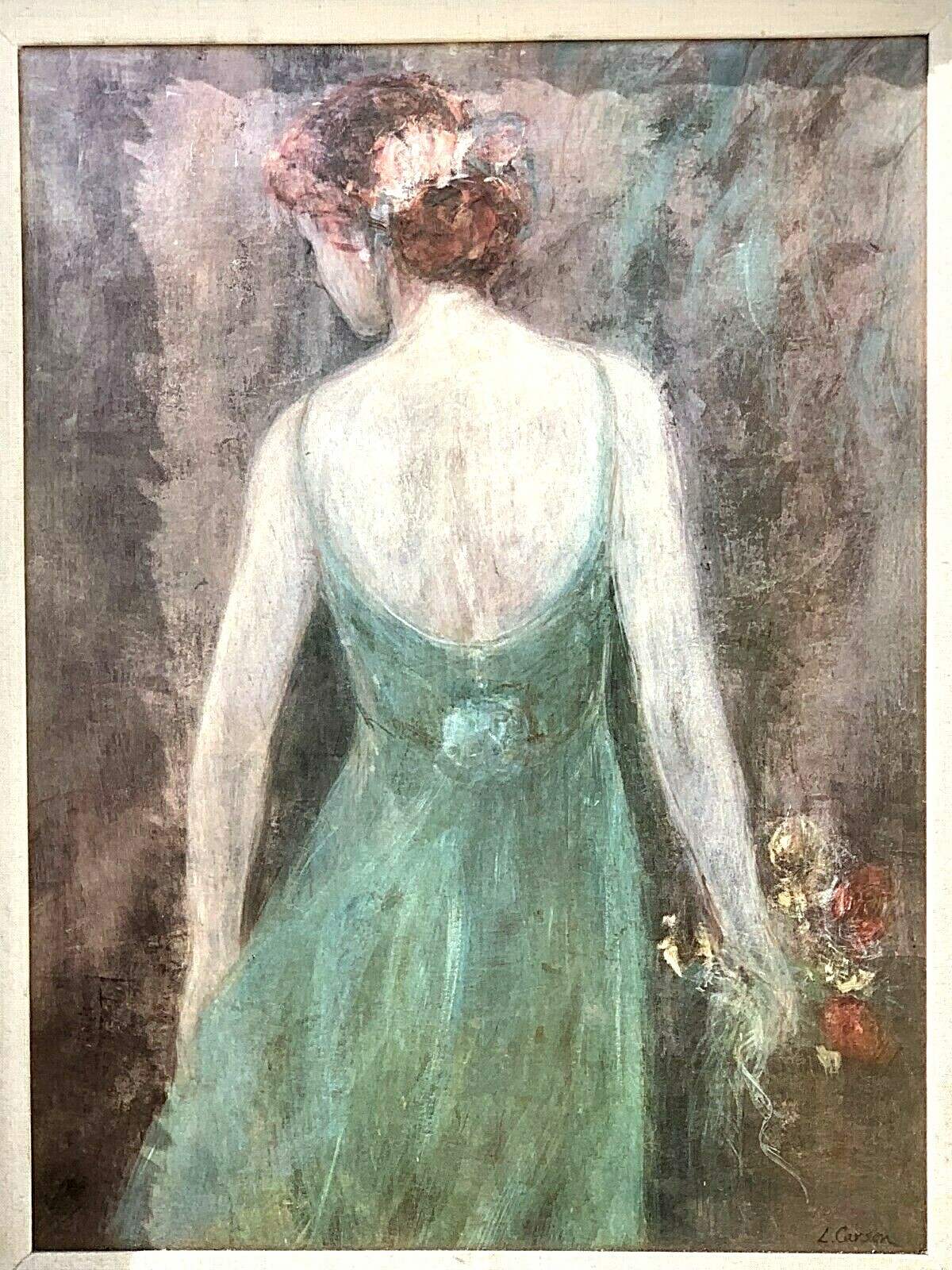 SIGNED L.CARSON PAINTING GIRL WITH FLOWERS PAINTED ON CANVAES BOARD ...