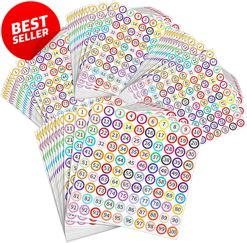 Vinyl Number Stickers 1-100 1" Round Rainbow 50 Sheets Label Pack - US ...