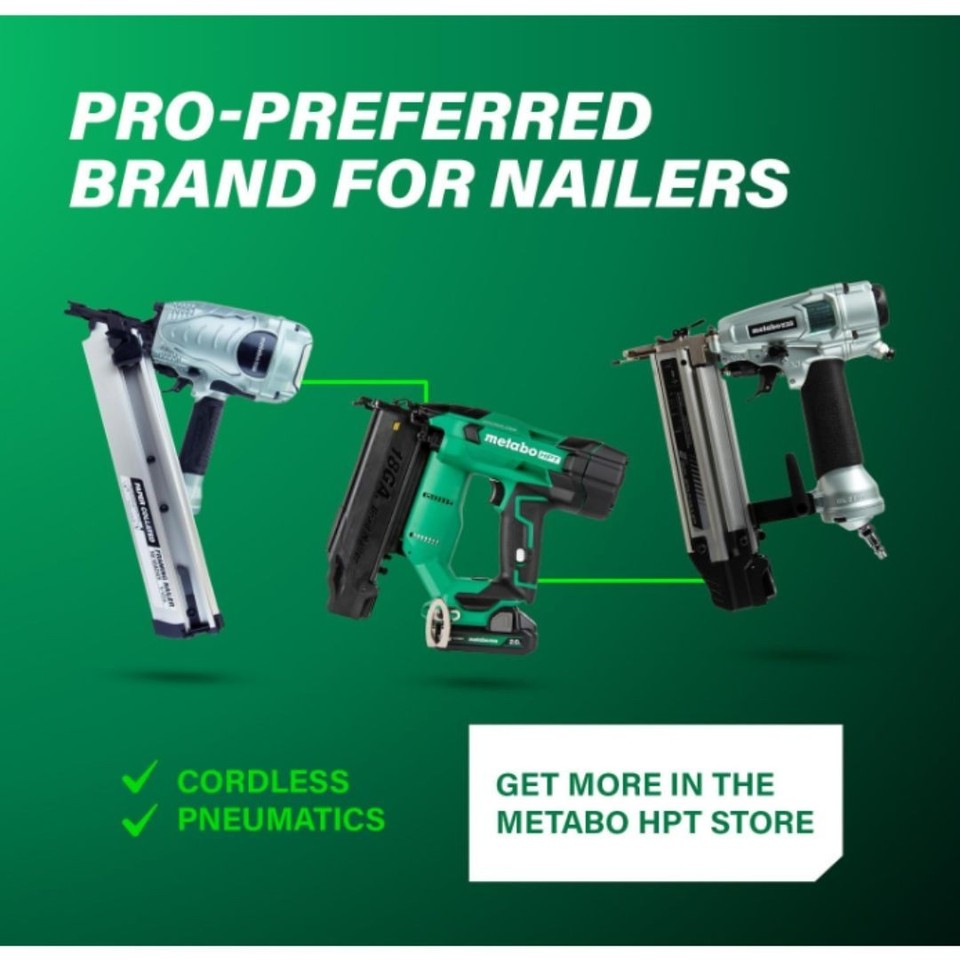 Metabo HPT NV45AB2 Nail Gun 7/8 to 1-3/4" Pneumatic Coil Roofing Nailer ...