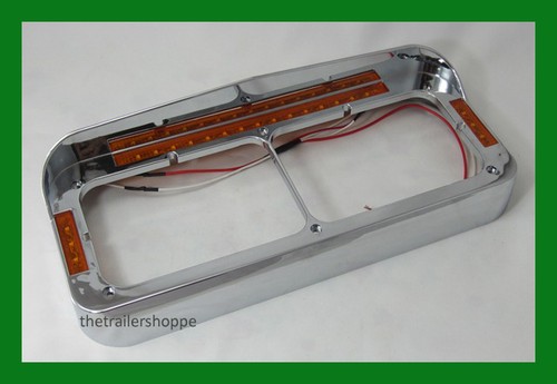 Headlight Bezel Visor Rectangular Dual Light LED Peterbilt Freightliner ...