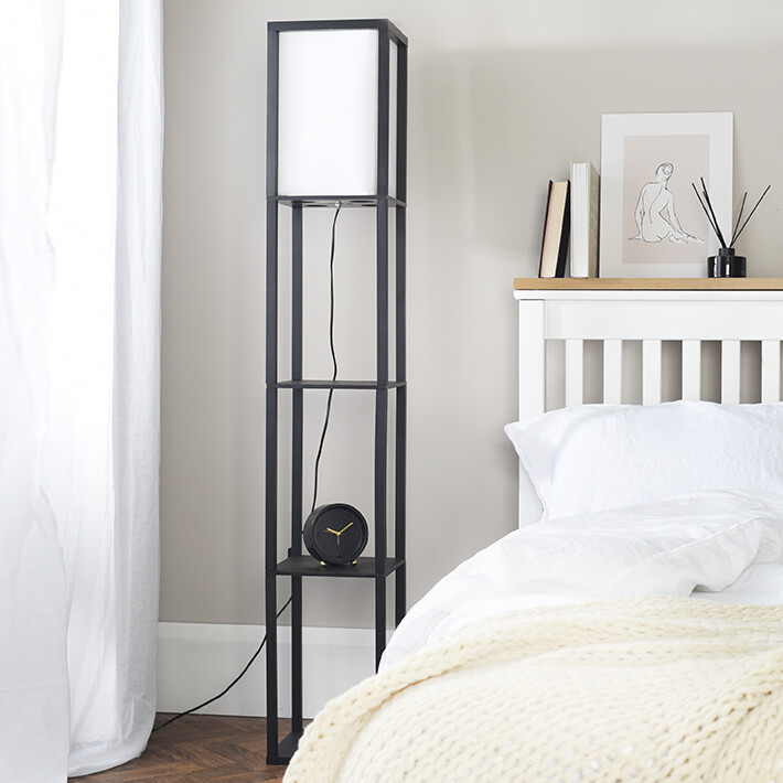 Floor Lamp Shelves Standard Shelf Storage Wooden Standing Living Room ...