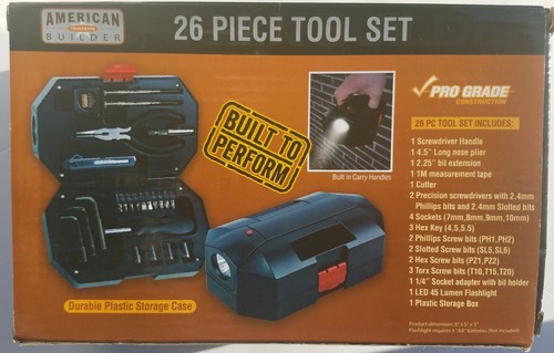 American Builder 26 Piece Home Owner's Portable Flashlight Tool Box Set ...