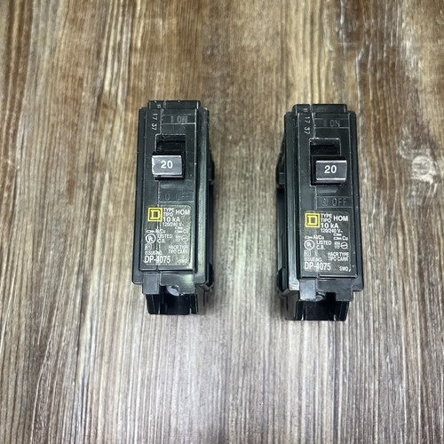 Lot of 2 Square D DP-4075 Type HOM120 Circuit Breaker 20-Amp 10kA 1 ...
