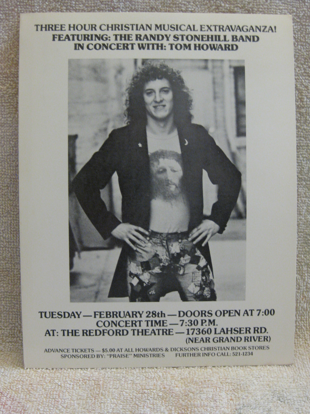 Randy Stonehill concert poster [with Tom Howard] 1970s 5" x 6.5" mint ...