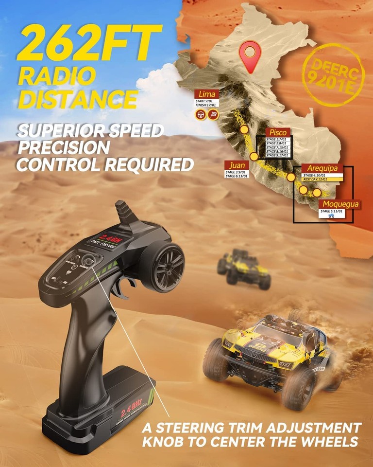 DEERC 9201E 1:10 RC Car with Lights 48 km/h 4x4 Off-Road Monster Crawle ...