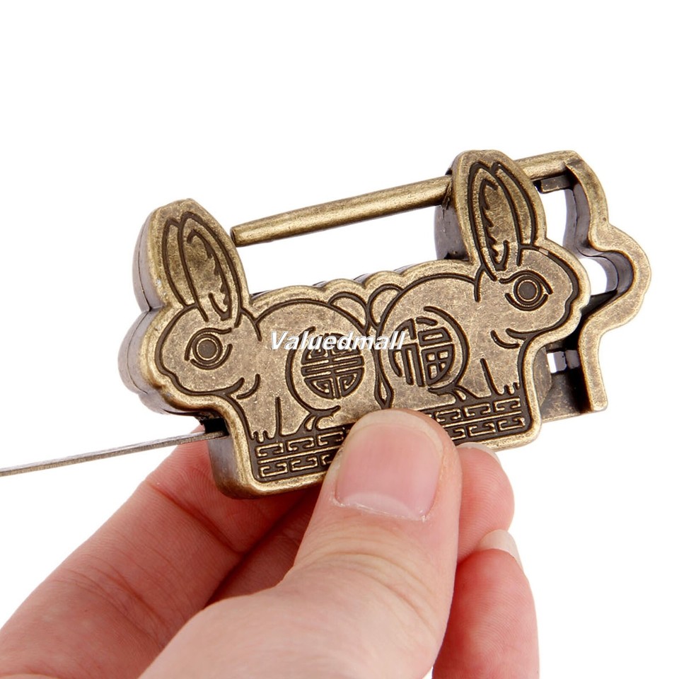 Home Retro Bronze Zinc Alloy Jewelry Gift Box Padlock Rabbit Design ...