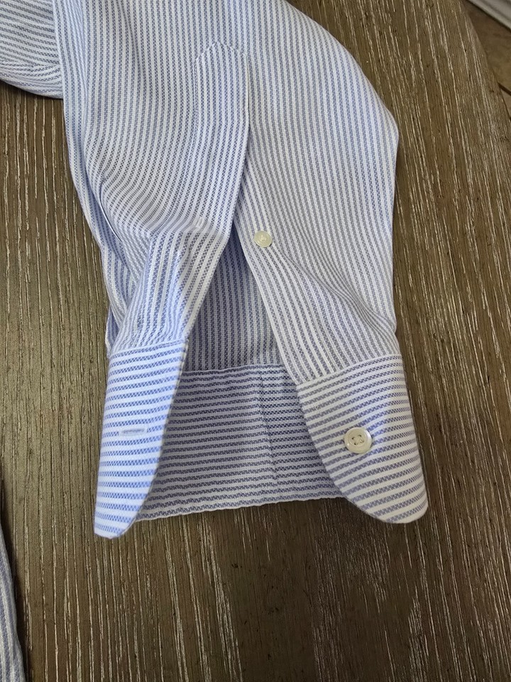 Jos A Bank 1905 Button Down Collar Blue Striped Shirt Tailored Fit 17 1 ...