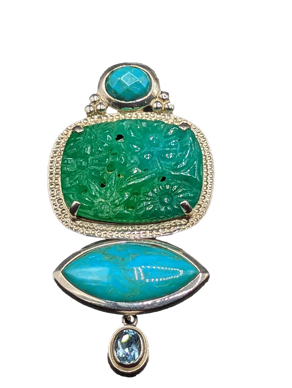 Amy Kahn Russell AKR Sterling 925 Green Flower Blue Turquoise Pendant ...