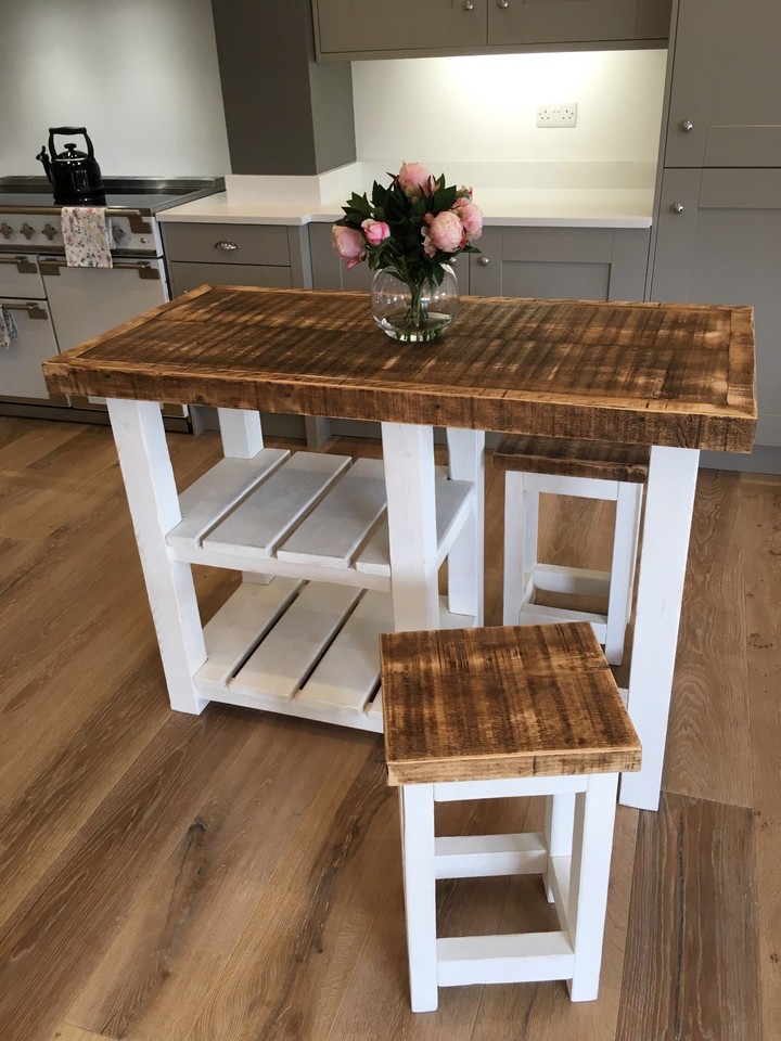 RUSTIC FARMHOUSE KITCHEN ISLAND / TABLE AND 2 X STOOLS MADE TO ORDER ...