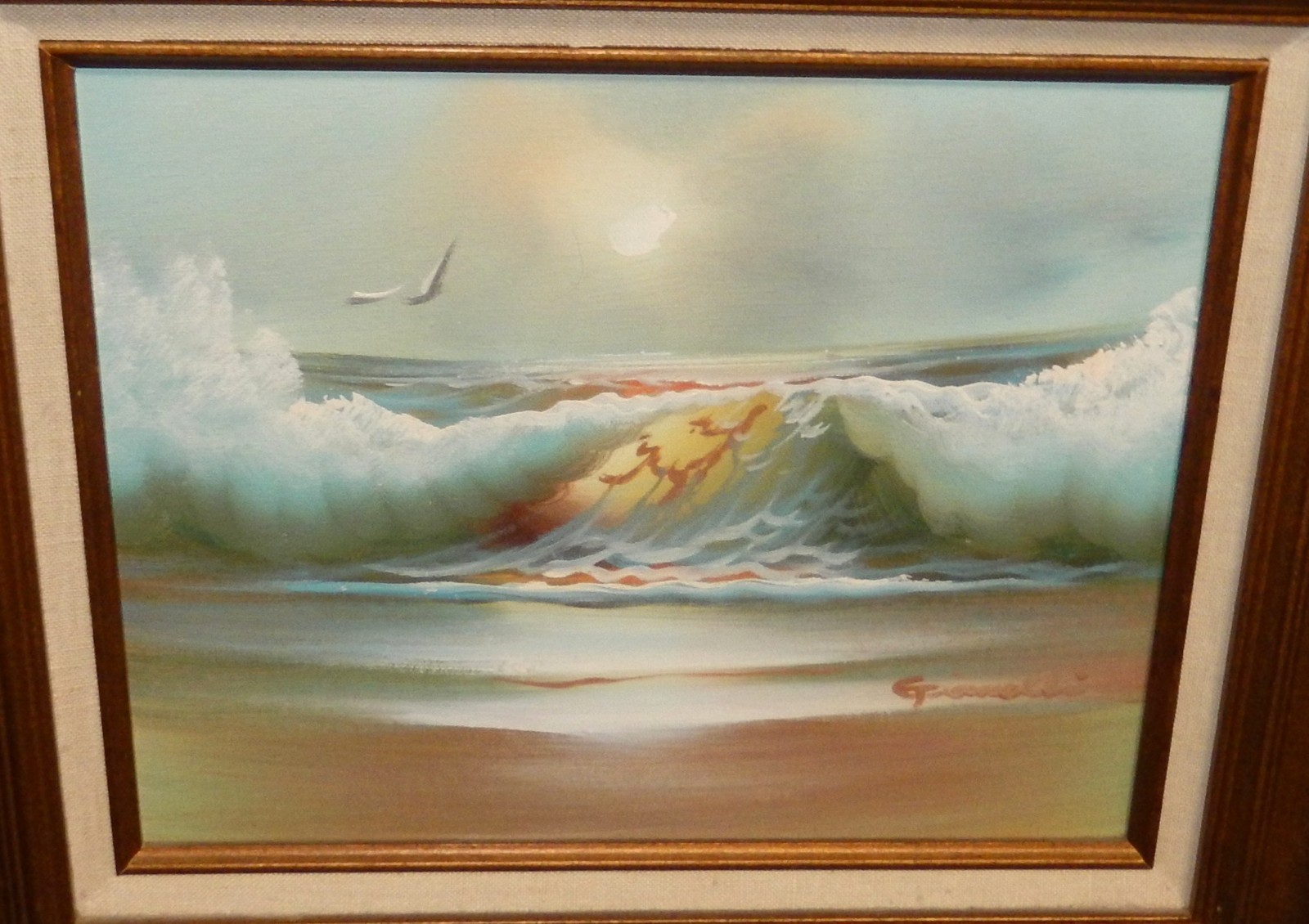 GIANELLI "GOLDEN BREAKERS" ORIGINAL OIL ON CANVAS SEASCAPE BIRD ...