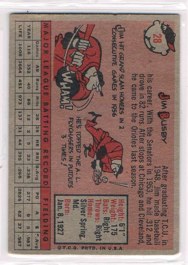 1958 Topps #28 Jim Busby Baltimore Orioles | eBay