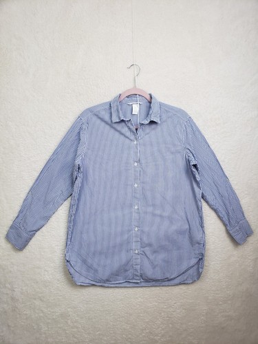 H&M Women Top Extra Small Blue Strip 100% Cotton Long Sleeve Button Up ...
