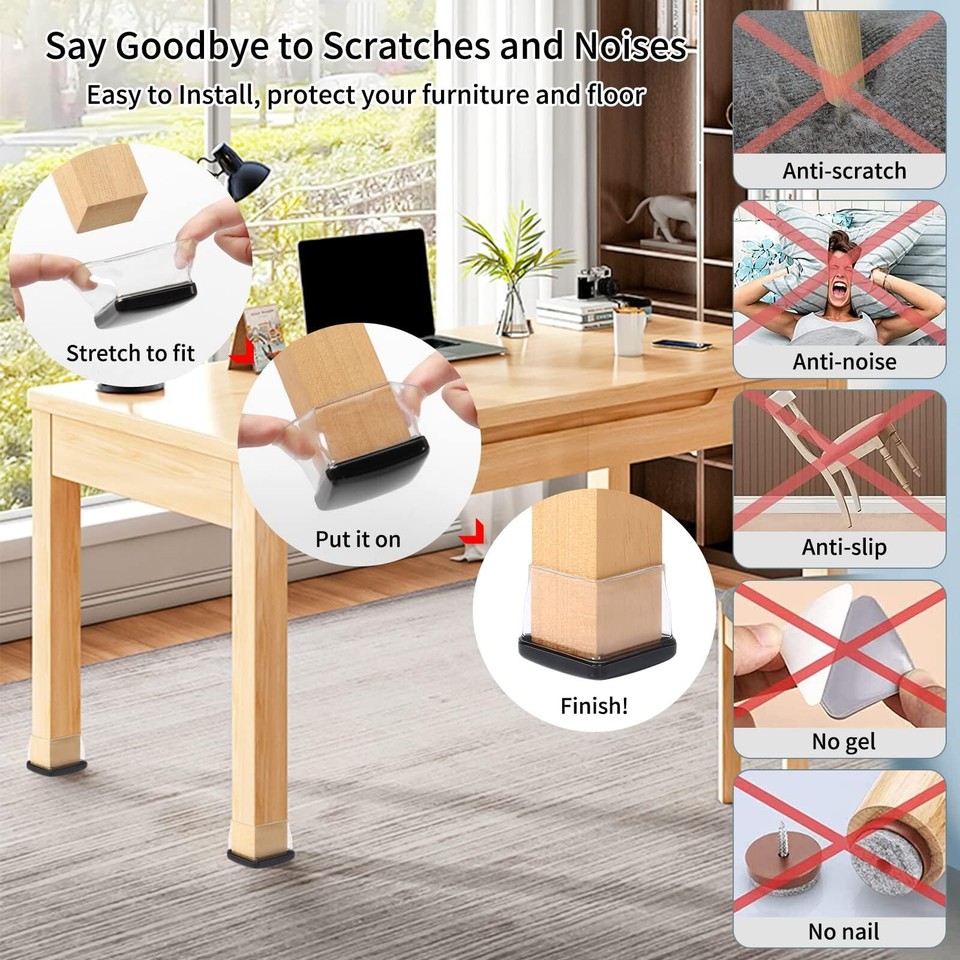 Square Chair Leg Guards Hard Back Sliders, Large Chair Leg Sliders for ...