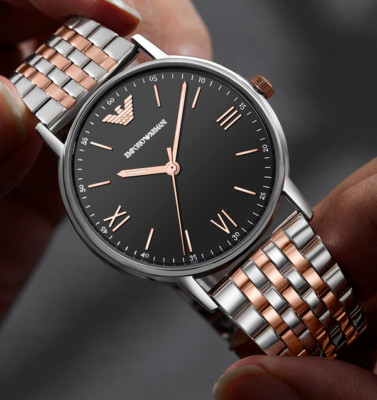 Emporio Armani $225 Men's Three-Hand Two-Tone Stainless Steel Watch NIB ...