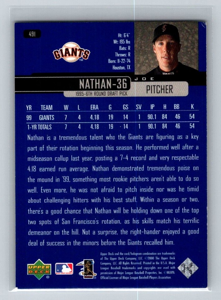 2000 Upper Deck #491 Joe Nathan San Francisco Giants Baseball Card | eBay