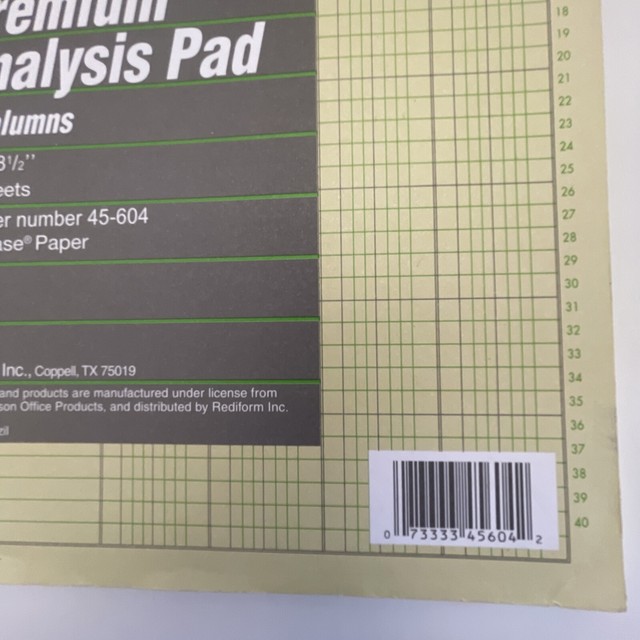 National BRAND Analysis Pad 4 Columns Green Paper 11 X 8.5" 50 Sheets ...