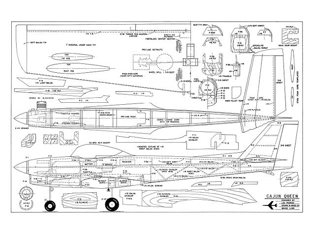 Cajun Queen RC Pattern Plane 62" Wing RC Model Airplane Printed Plans ...