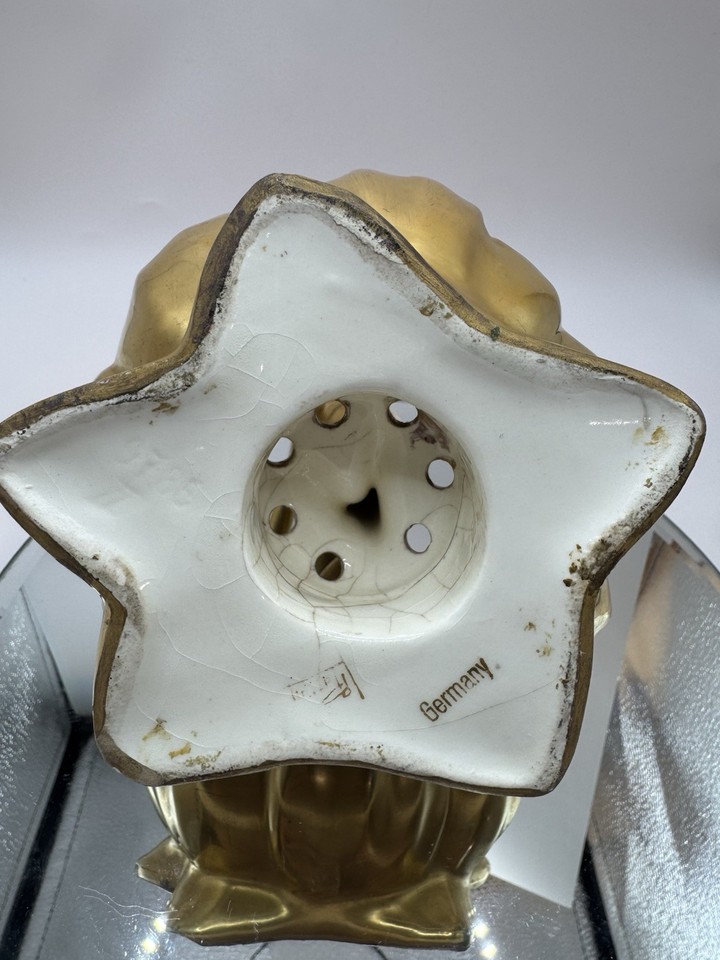 Vtg Porcelain Nude Nymph Lady Art Nouveau Water Lily Lotus Floral ...