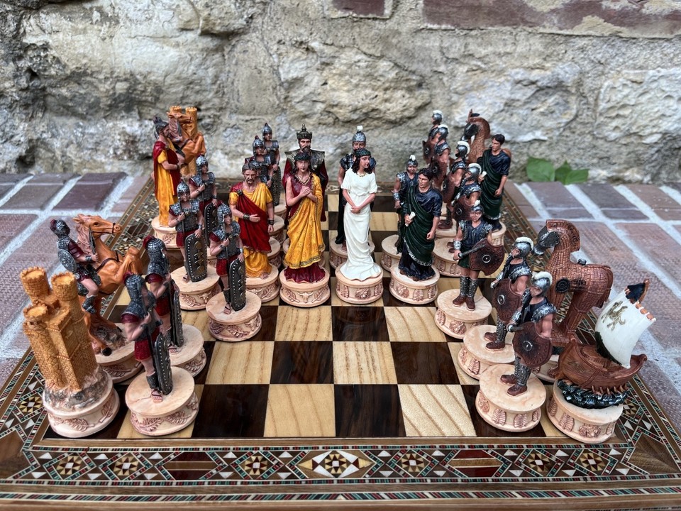 Luxury X-Large Trojans and Spartans Chess Set - Solid Wood Board ...