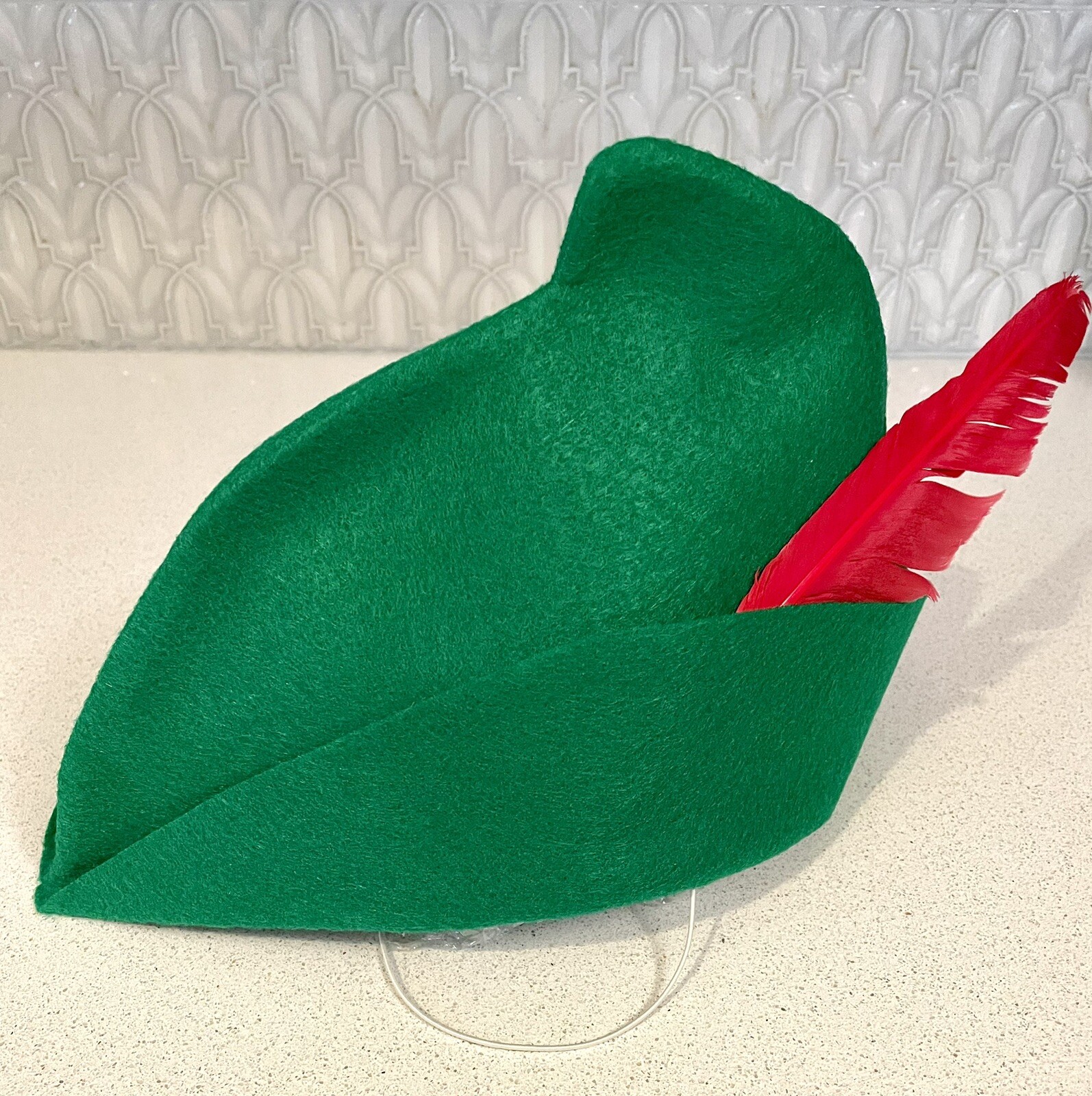 ADULT GREEN PETER PAN ELF ROBIN HOOD COSTUME HAT Red Feather Handmade ...