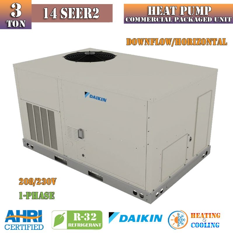 Daikin 3 Ton 14 SEER2 Commercial Heat Pump Package Unit 208/230V 1 ...