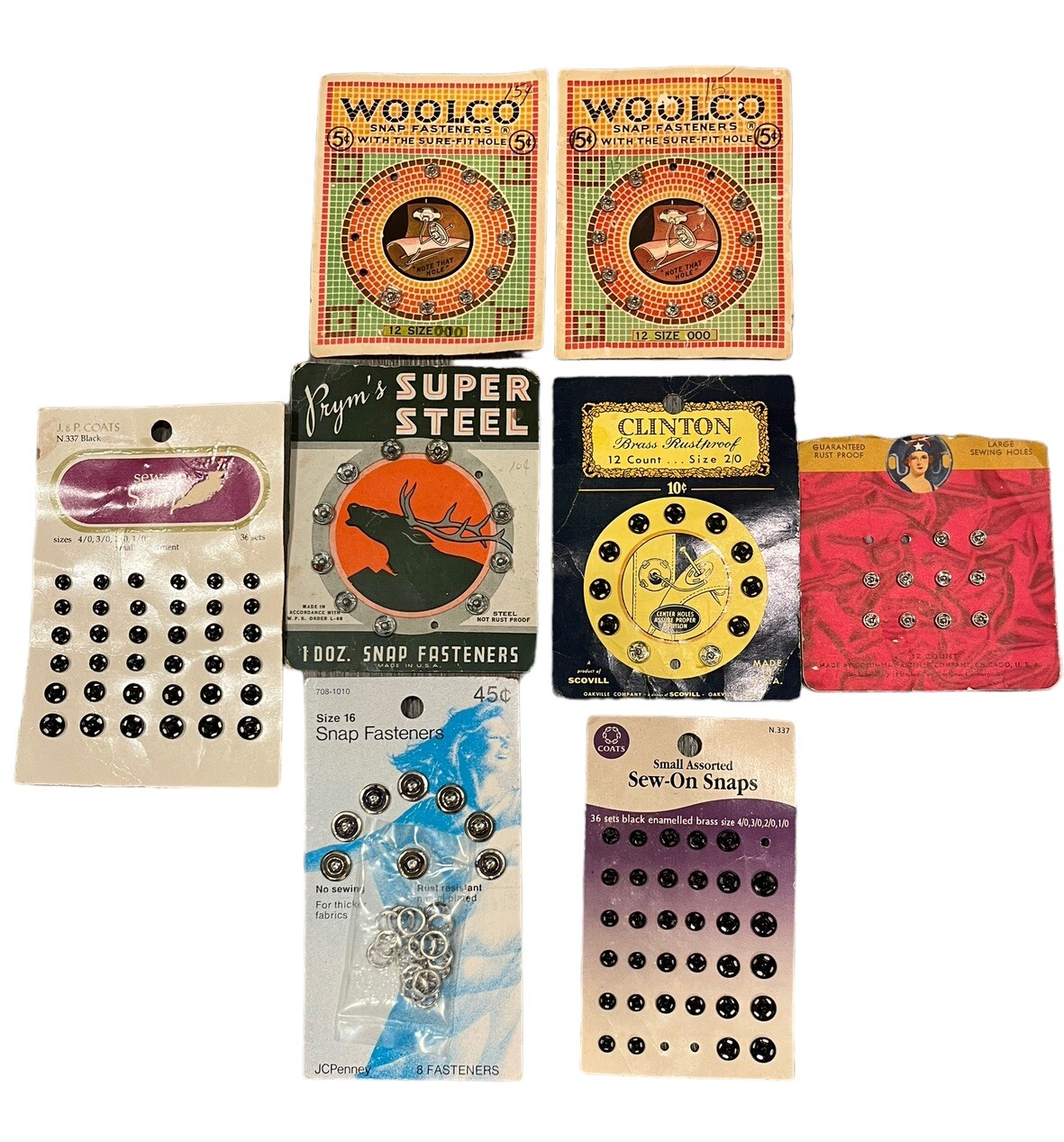 Vintage Lot of Steel Enamelled Brass Sew On Snaps Fasteners Woolco Pryn ...