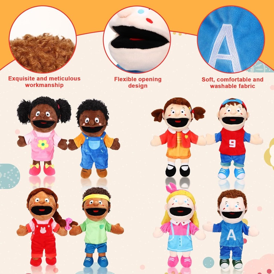 Piece Kids Hand Puppet Set, 12 Inch Multicultural Plush Hand Puppets | eBay