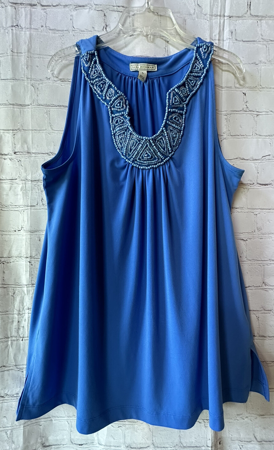 Dana Buchman Sky Blue Beaded Bib Neckline Women’s Top ~ Size Large | eBay